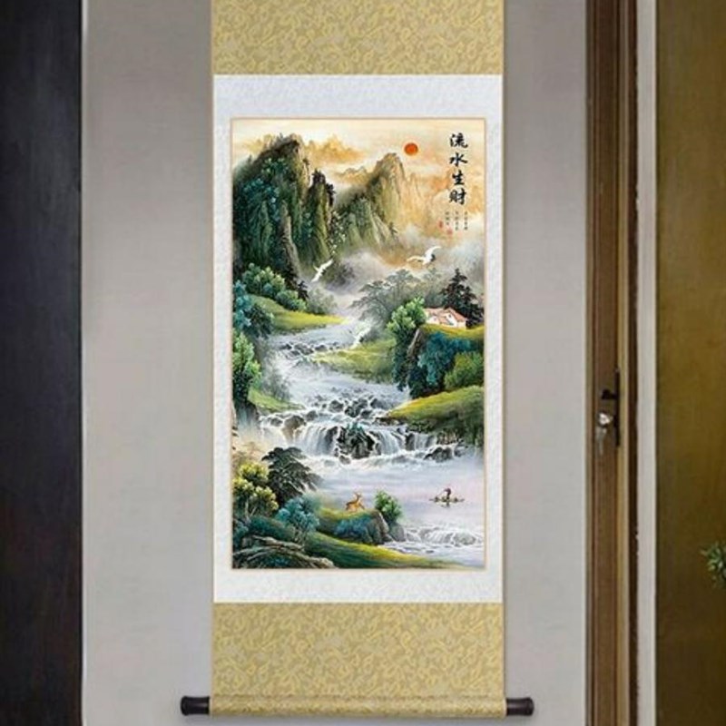 泰山迎客松卷轴挂画五q岳独尊旭日东升客厅装饰画办公室山水靠山