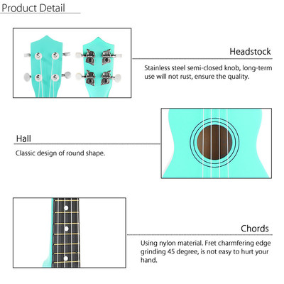 新品21 Inch Green Soprano Ukulele BasHswood 4 Strings Hawaii
