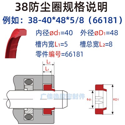 液压油缸防尘圈hallite红色H38u尘封130*142.2 145*7.2 10.2/12 1