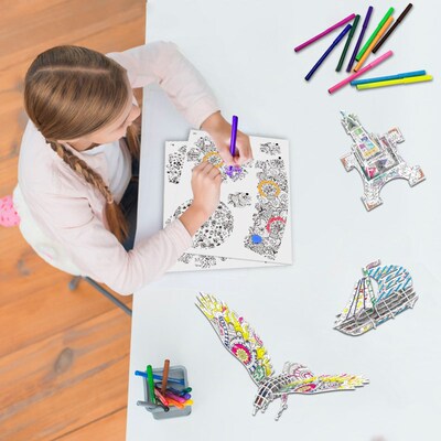 3D Coloring Puzzle Set 4 Pack PuEzzles With 10 Pen Markers A