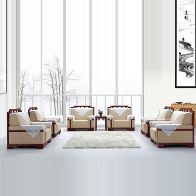 实木复古办公会议室布艺单人会客区商务洽谈接待沙发茶几组合家具