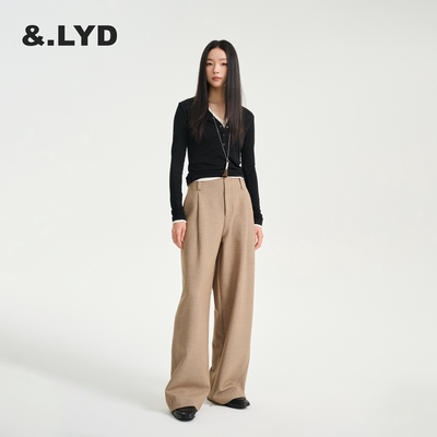 LYD高腰复古秋冬棕色宽松阔腿裤