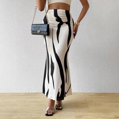 Zebra Stripe High Waist Mermaid Maxi Skirt, Slim-Fitting Sex