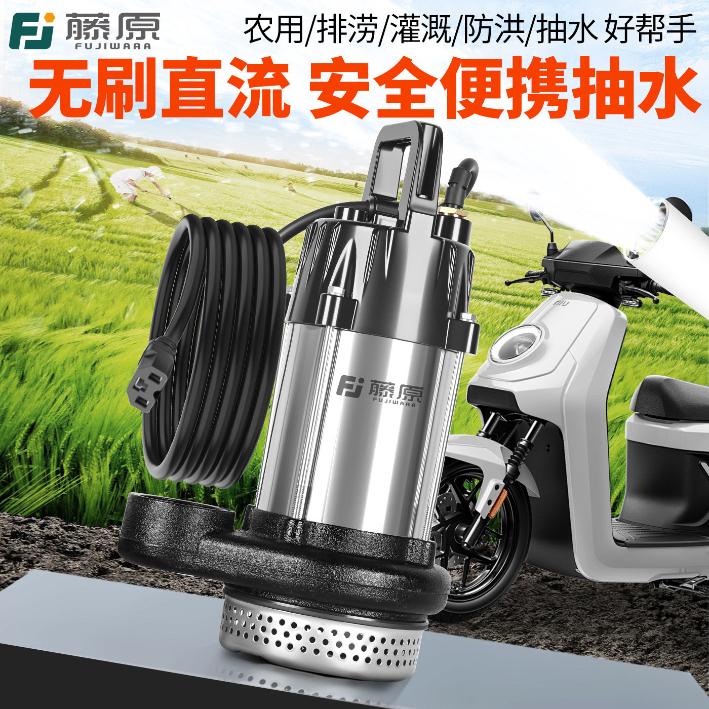 藤原无刷潜水泵48v60v72v电动车电瓶车专用抽水泵浇菜农用灌溉泵
