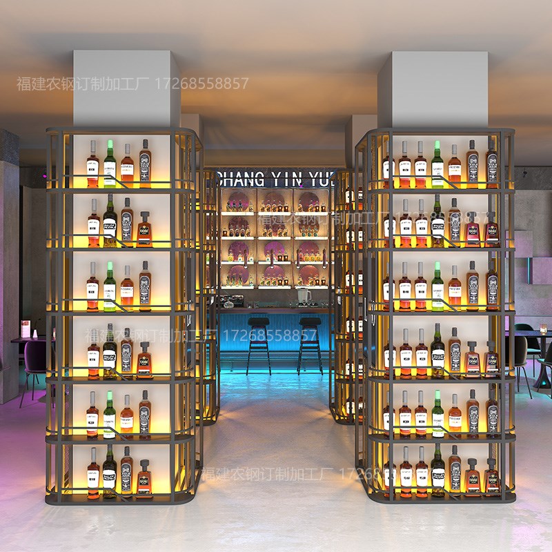 酒架酒吧柱子灯光层架餐厅靠墙酒柜置物架展示架工业风啤酒架定制