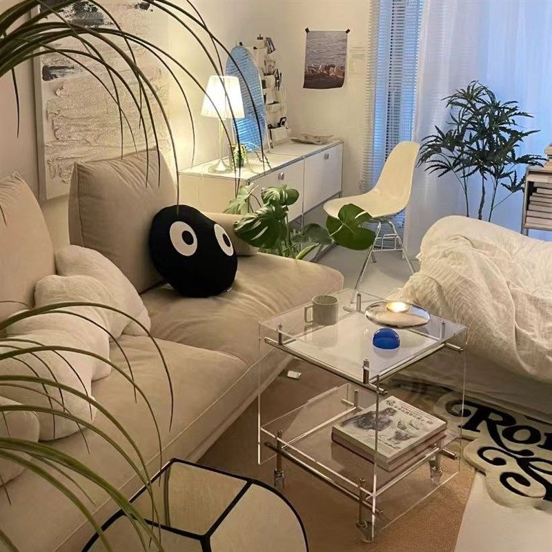 梧优收纳亚克力边几网红氛围感小推车中古客厅移动茶几家用床头柜
