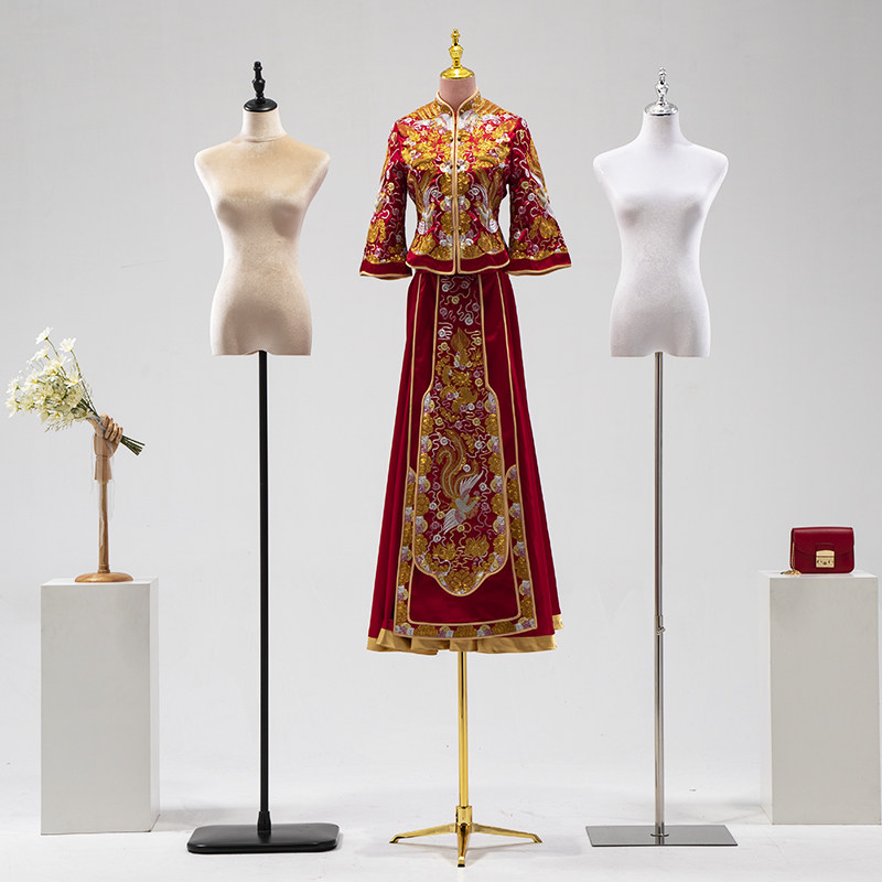 服装店道具半身婚纱模特电镀头盖秀禾丝绒假人女模人台展示架