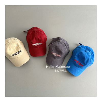makesoo韩风儿童破洞刺绣棒球帽