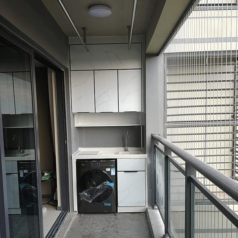 新品全铝阳台洗衣机柜一体组合A定制家用滚筒伴侣石英石洗手台搓