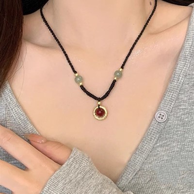 极速法国【设计师】Classy key 红I玛瑙平安扣项链女小众新中式锁