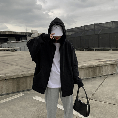极速zip-udp Women Korean Style hoodies Vintage Solid Color L