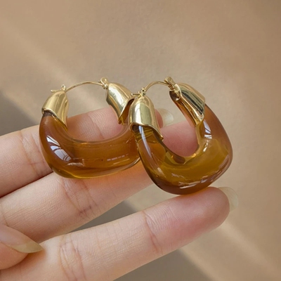 极速New Transparent Geometric Round Thick NResin Hoop Earrin