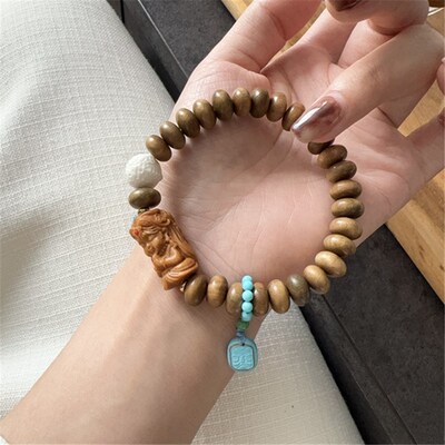 极速绿檀盘珠手串 10mrm搭配老山檀度母 磷镁矿扎基牌 根付鬼脸 D