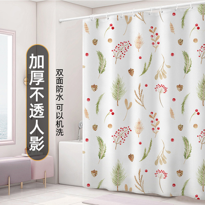 美式田园浴帘套装免打孔浴室干湿分离防水布加厚防霉卫生间隔断帘