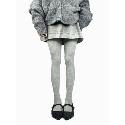 white socks春秋浅灰色连裤袜美拉德搭配学院风微压保暖连脚袜ins