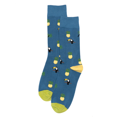 竹袜竹纤维春秋抗菌防臭排湿吸汗菠萝与巨嘴鸟Toucan中筒男袜HT