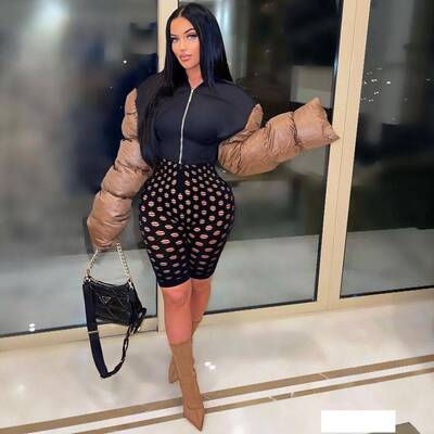 Contrast Color Zipper Down Jacket Womenswear Coats