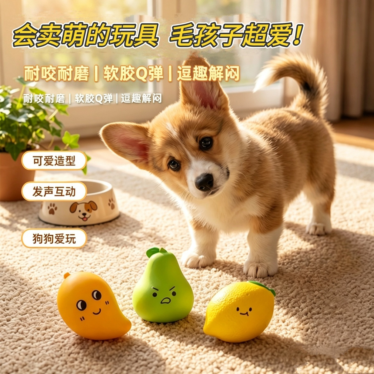 新款乳胶发声狗狗玩具可爱芒果柠檬梨磨牙洁齿耐咬解闷宠物用品