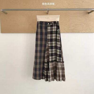 【SIM】2025秋季设计感撞色高腰A字显瘦格子半身裙女7367