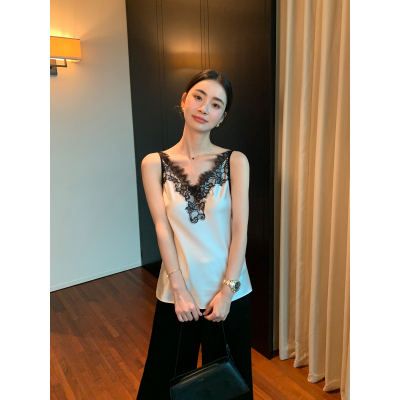 Maven Lin 重磅空氣醋酸蕾丝吊带背心女V领职场通勤无袖上衣内搭