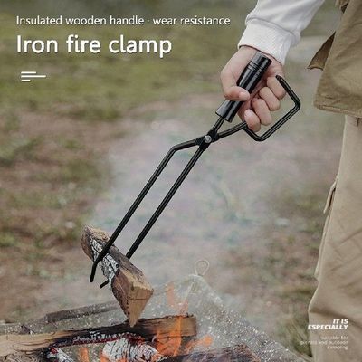 BBQ Charcoal Clip Iron Wood Handle Anti-Scalding Optional Co