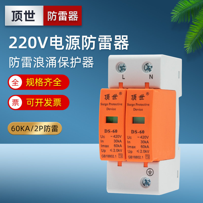 好货浪涌保护器2P60KA电涌保护器防雷器电箱电源防雷模块DS-60顶