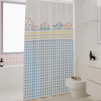 韩式插画风浴室浴帘干湿分离隔断