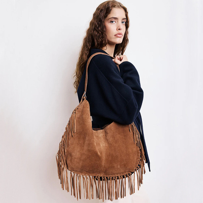 Hartford 女士流苏肩包配可调节扣手柄按扣开合及专属豹纹内衬