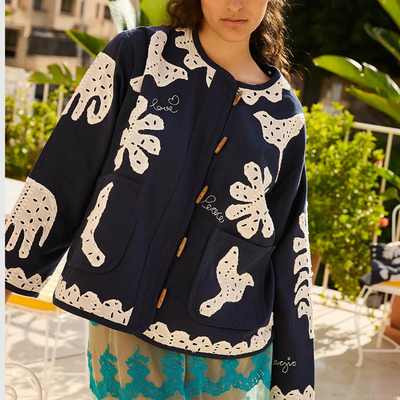 Sissel Edelbo 提花针织外套短款宽松复古随性上衣女士时尚撞色