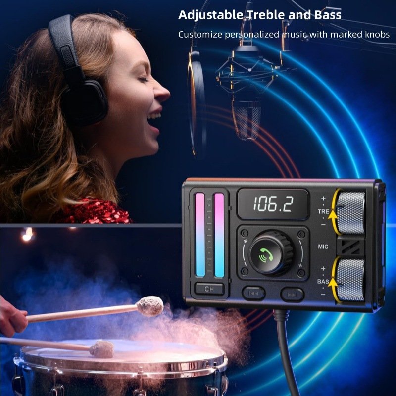 MT02车载mp3蓝牙播放器新款重低音AUX点烟器蓝牙车充快充fm发射器