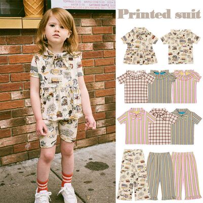 儿童上衣26夏季MP第二波女童卡通图案绑带领裙摆短袖T恤长裤套装