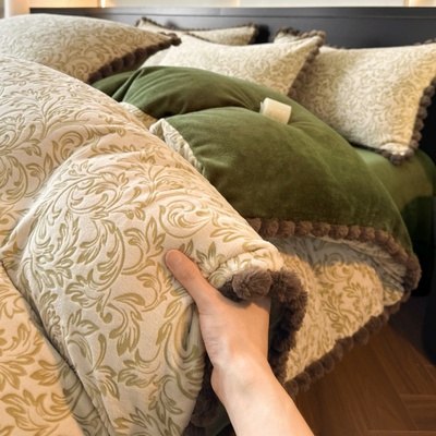 A类品质加厚不掉毛牛奶绒四件套