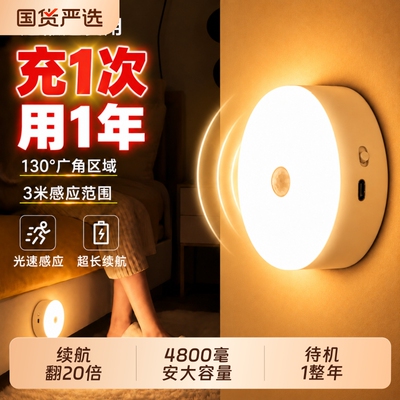 入户门夜间自动感应灯人来即亮人走即灭声控楼道磁吸式人体感应灯