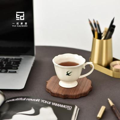 黑胡桃木莲花茶托杯垫玻璃咖啡杯子隔热垫耐热防烫实木茶垫底座