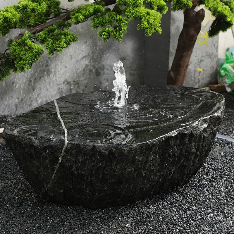 黑山石水钵流水景观水循环石钵流水造景别墅户外涌泉摆件山水
