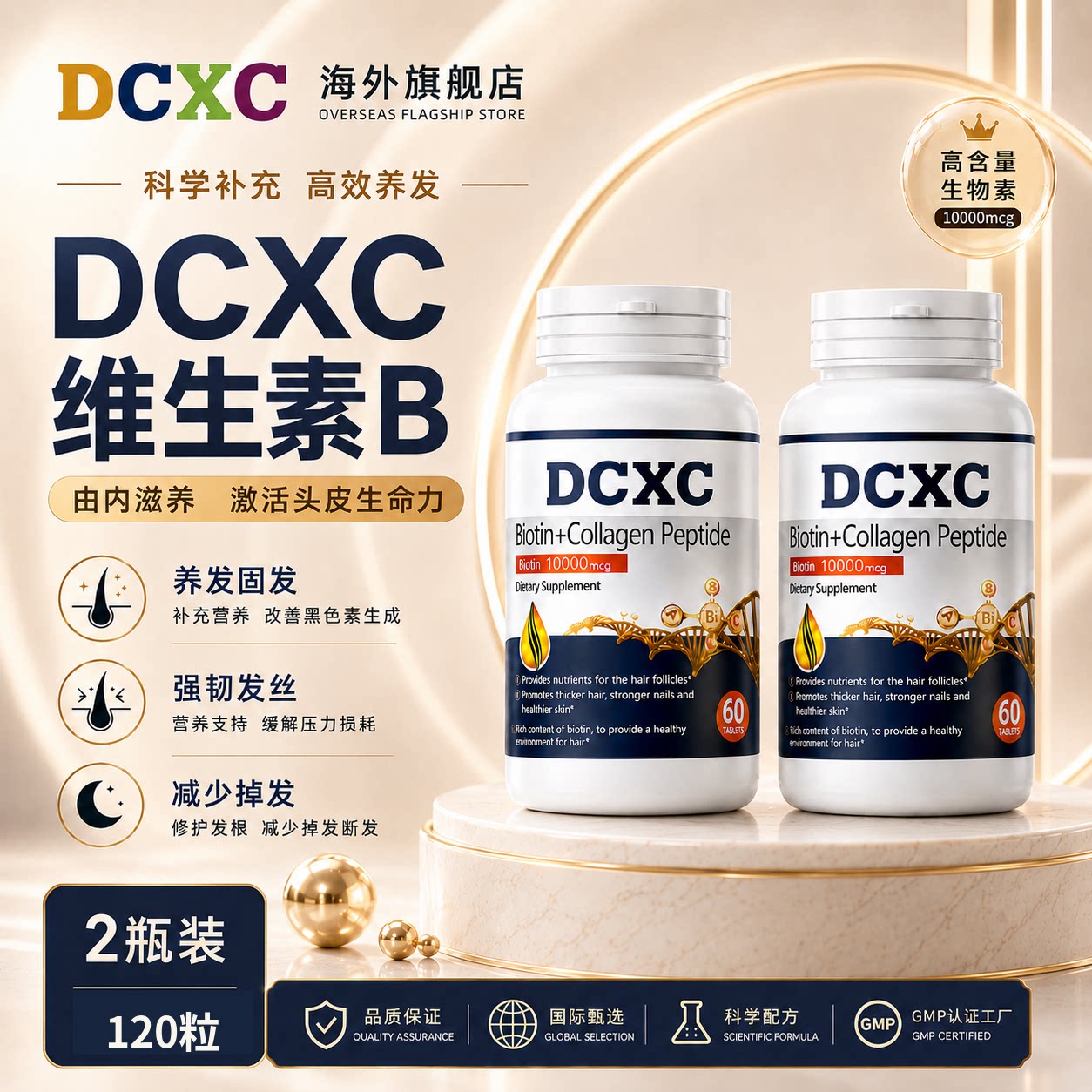 【2瓶】美国DCXC生物素护发养头发养黑男女维生素B正品旗舰店