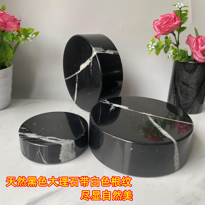 天然大理石圆柱形几何展台音响避减震板雕塑工艺软装饰品摆件底座