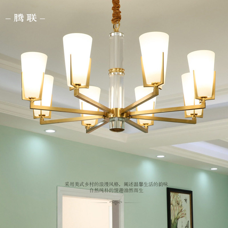 美式餐厅客厅吊灯水晶中柱其他卧室书房大气灯具家用饭厅大厅灯饰