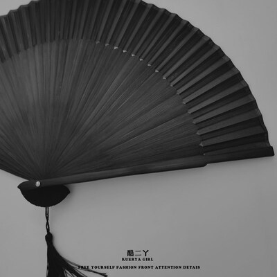 速发酷二丫黑骨中式全竹折国中扇风旗袍蹦迪暗黑风拍子扇照王金