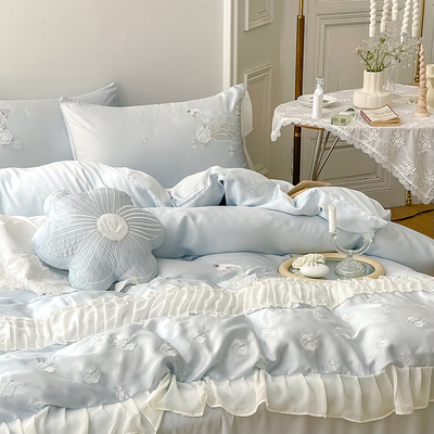 速发风主公夏08季支兰精天丝四件套少心天鹅刺绣凉感