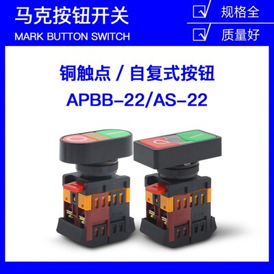 按钮开关APBB AS-22/25/30粗椭圆带灯双头按钮 220v/380v面板安装