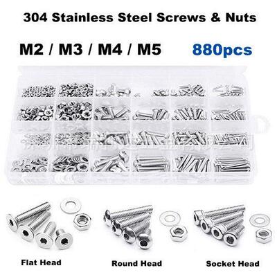 跨境货源880pcs 304不锈钢圆柱头内六角螺丝半圆头内六角螺钉套装