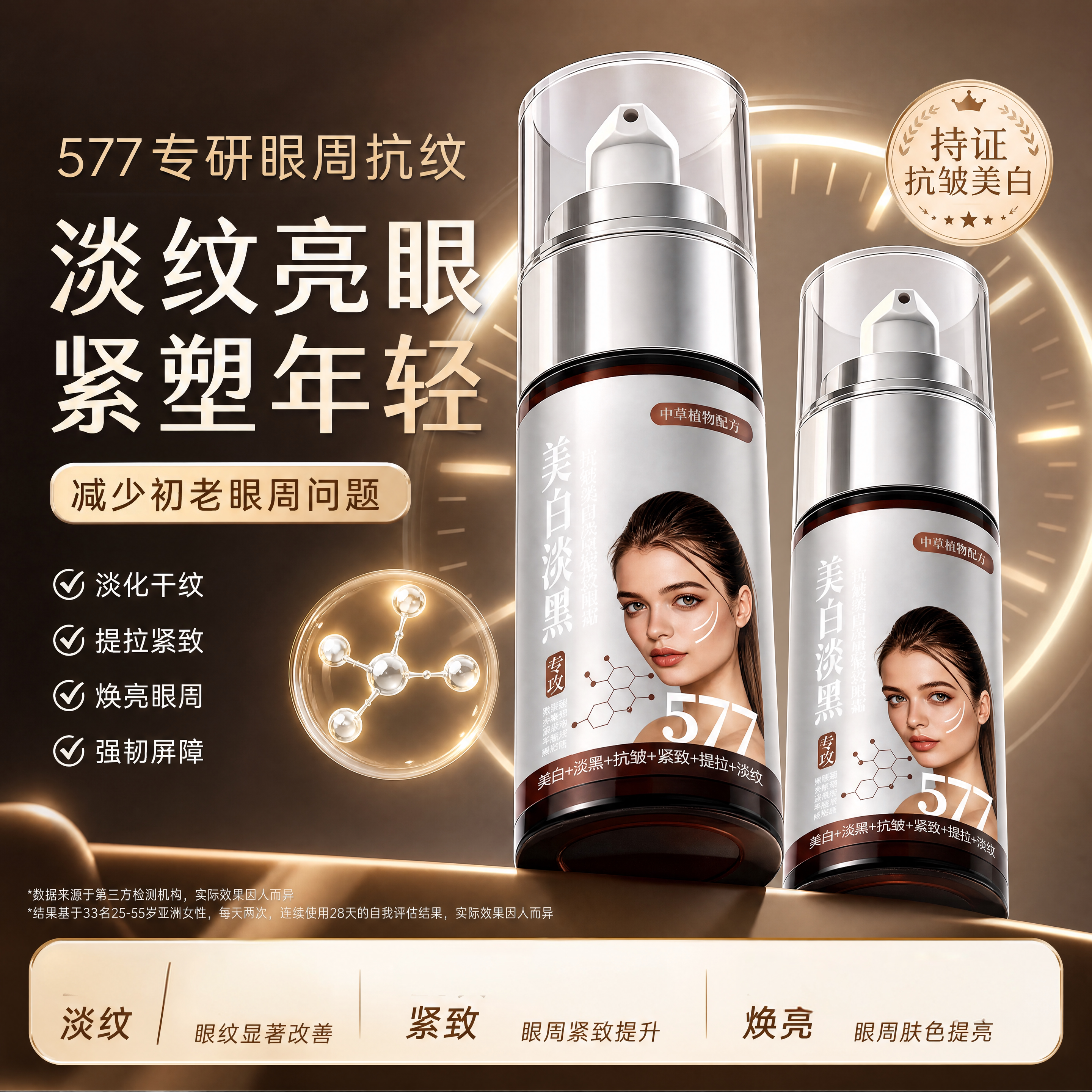 抗皱眼霜美白提拉紧致衰老保湿淡化泪沟收细纹黑眼圈眼袋男女正品