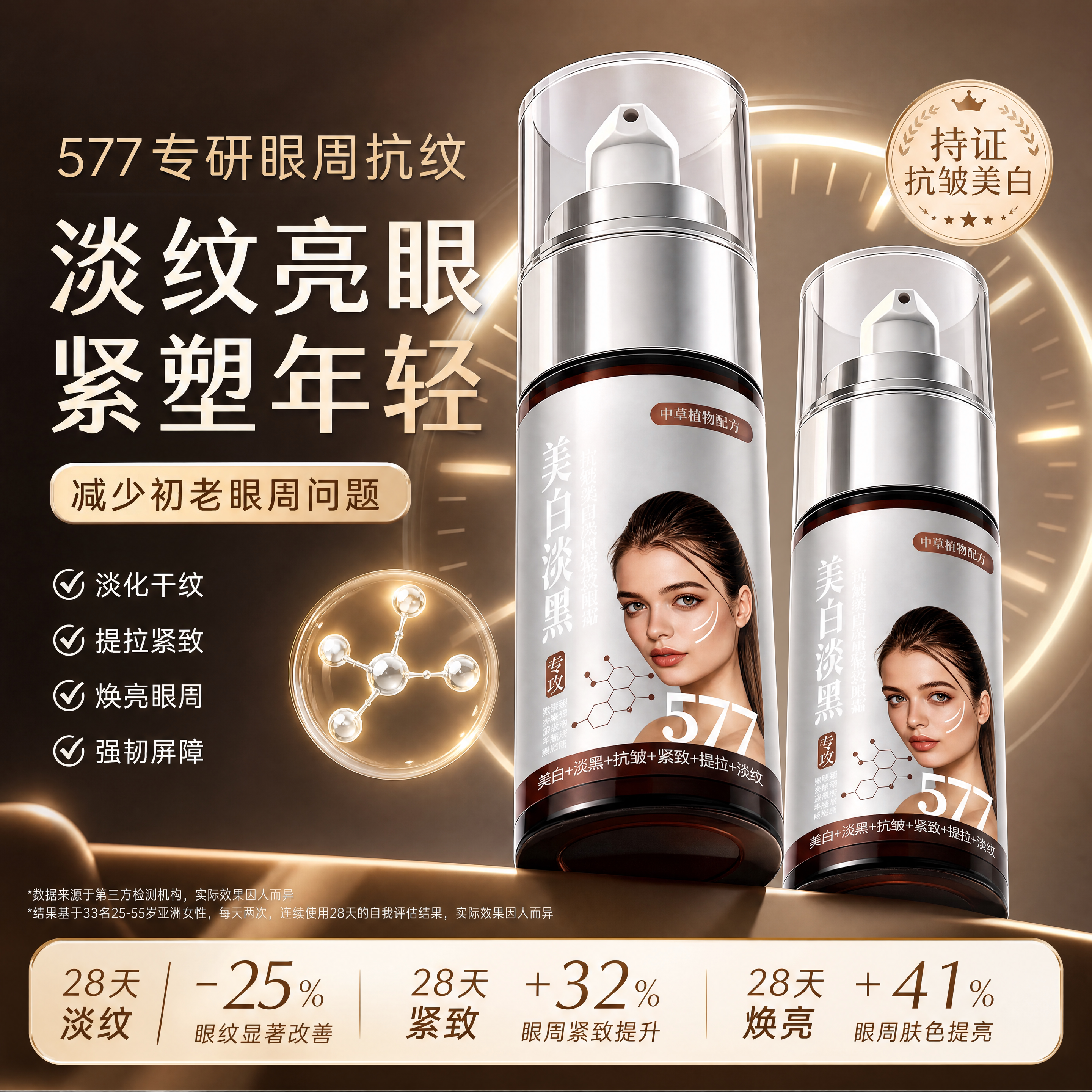 美白淡黑眼霜抗皱提拉紧致衰老保湿淡化收细纹黑眼圈眼袋男女正品