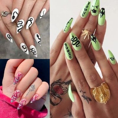 极速24pcs Snake Shape Wear Long Paragraph FasShion Manicure