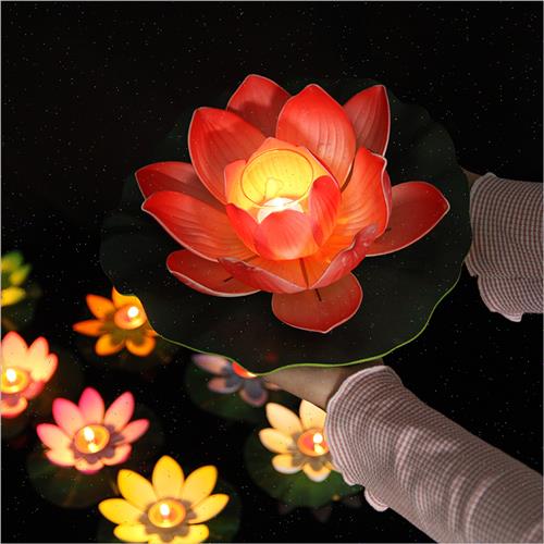 新品河灯防风玻璃罩蜡烛荷花灯七夕中元节日O莲花灯水灯中秋节河