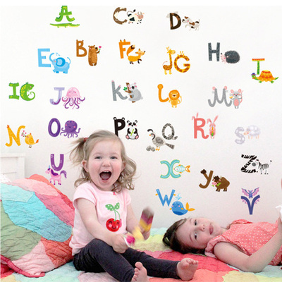 极速26 lettgers A-Z Alphabet&Animals Wall Sticke home decora