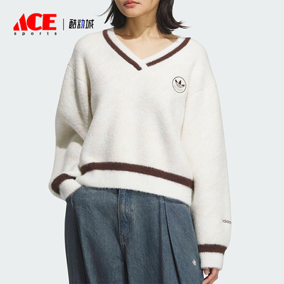 Adidas/阿迪达斯正品三叶草女士休闲V领复古针织耐穿套头衫KC2687