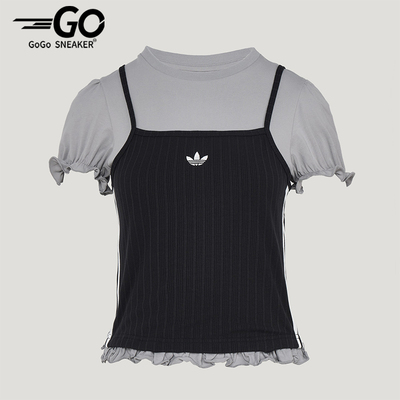 Adidas/阿迪达斯正品三叶草女士时尚经典花边下摆短袖T恤KY3299