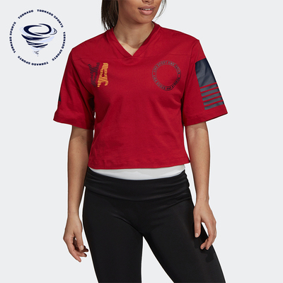 Adidas/阿迪达斯正品2025女士短款V领柔软舒适日常运动T恤DX7792